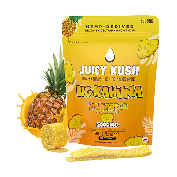 Juicy Kush Big Kahuna Sour Belt Gummies | 5000mg | Delta 8 Resellers