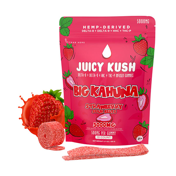 Juicy Kush Big Kahuna Sour Belt Gummies | 5000mg | Delta 8 Resellers